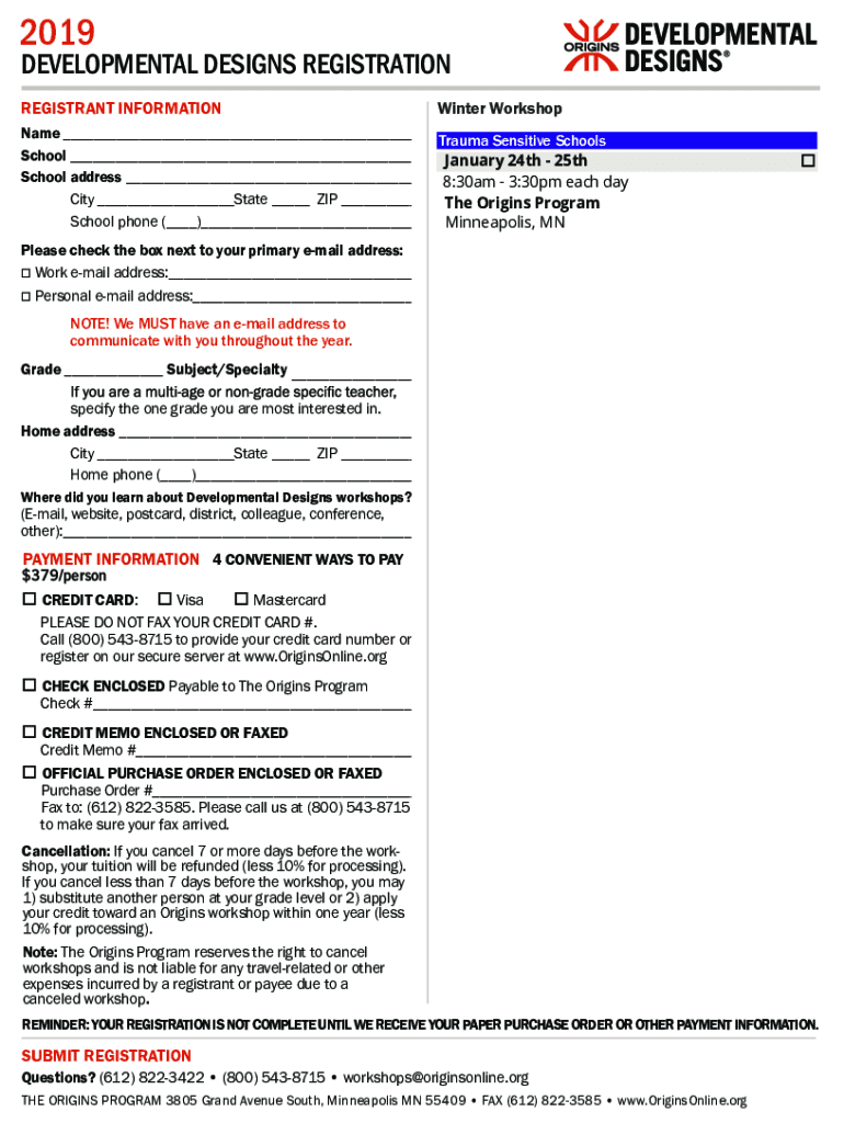 Fillable Online REGISTRATION - Origins Online Fax Email Print - pdfFiller