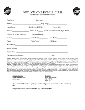 Fillable Online 2019 tryout form Fax Email Print - pdfFiller