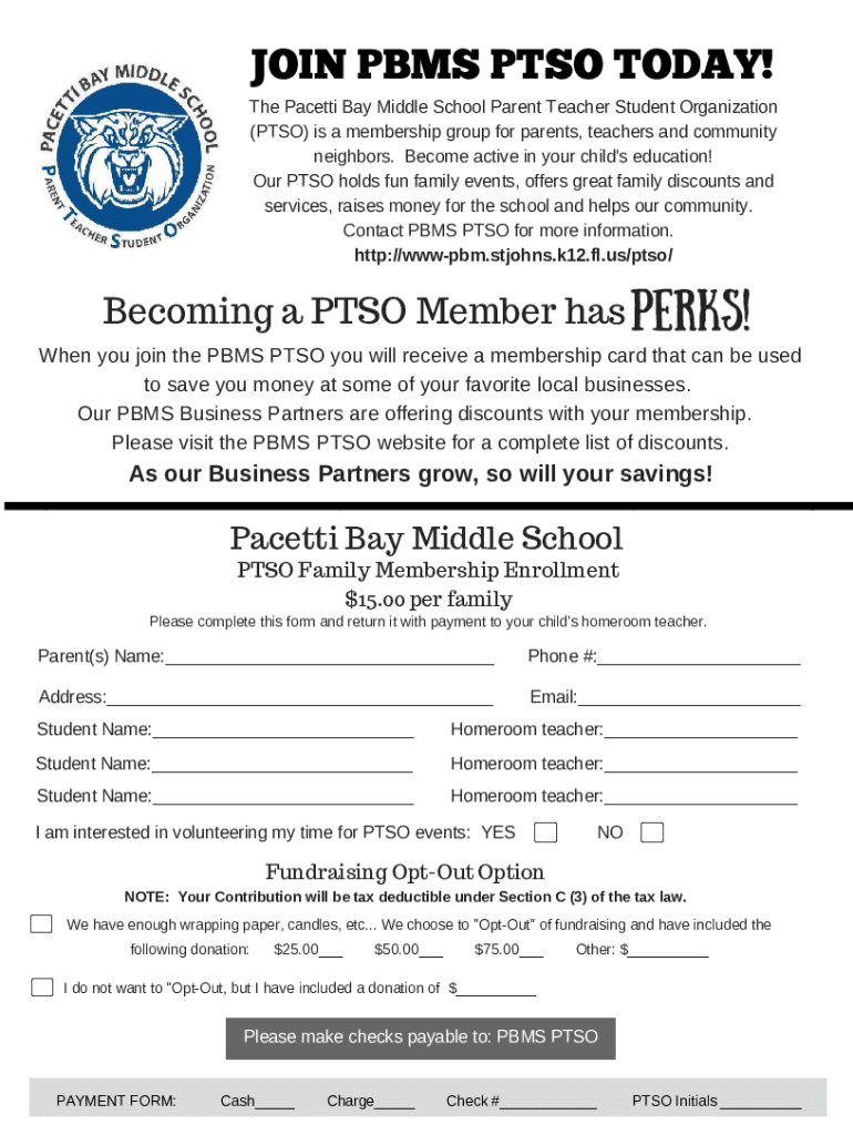 Fillable Online PTSO Membership Enrollment Form Fax Email Print - pdfFiller