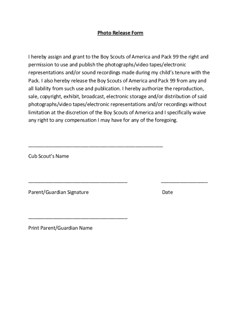 Fillable Online Photo Release Form (PDF)Girl Scouts River Valleys ...