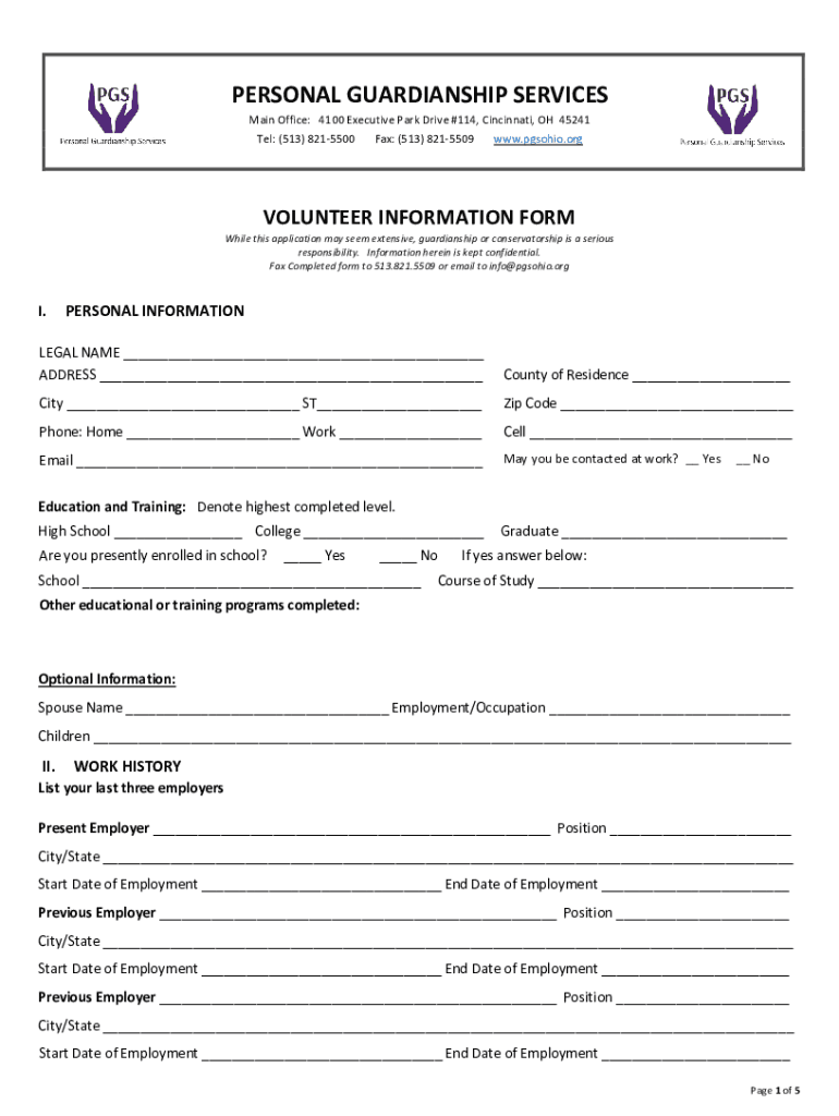 Fillable Online Volunteer Information FormFill.pdf - Personal ...