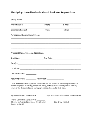 Fillable Online Platt Springs United Methodist Church Facility Use ...