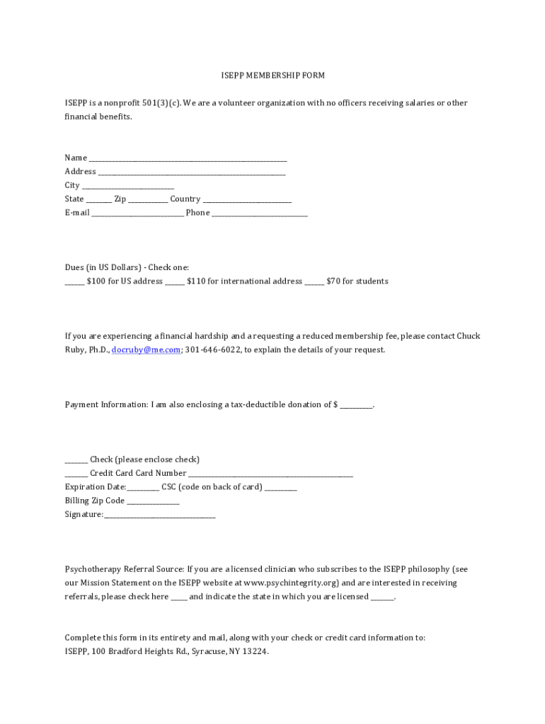 Fillable Online ISEPP MEMBERSHIP FORM Fax Email Print - pdfFiller