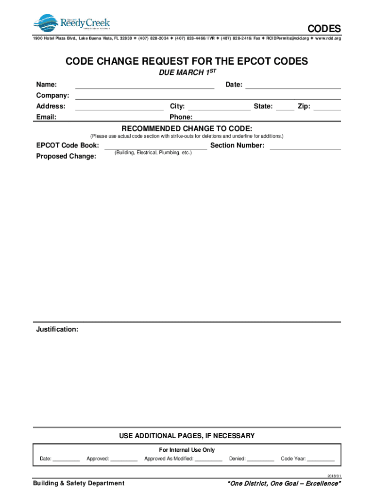 Fillable Online CODE CHANGE REQUEST FOR THE EPCOT CODES - rcid.org Fax ...