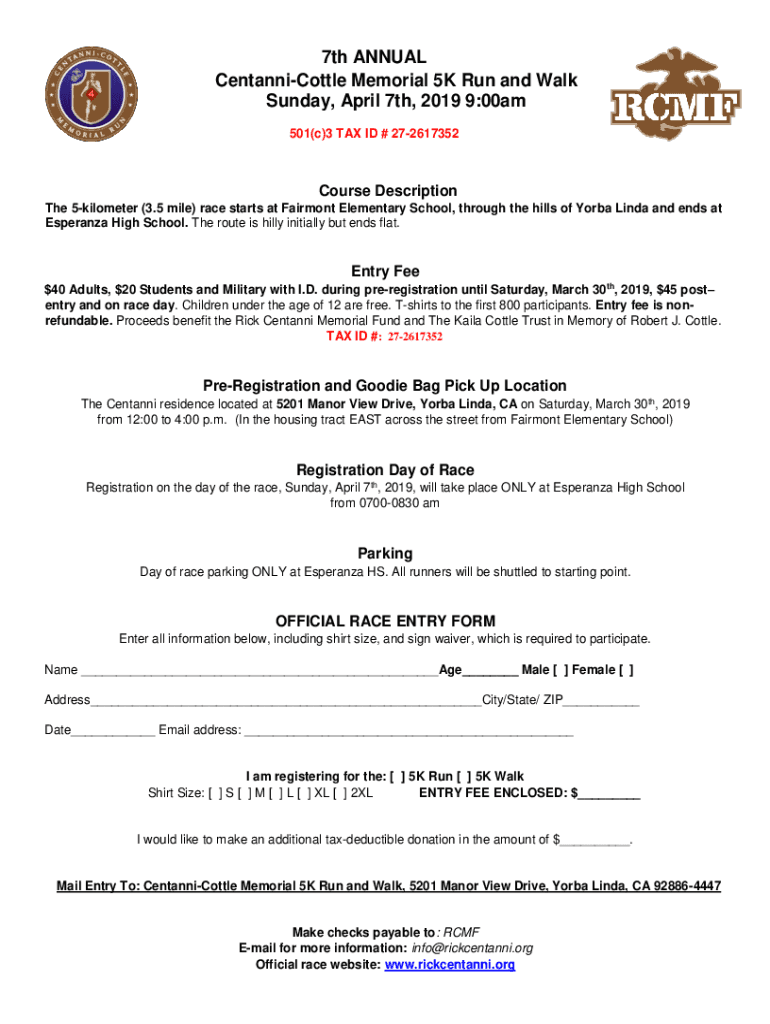 Fillable Online 3rd ANNUAL - Rick Centanni Memorial Fund Fax Email ...