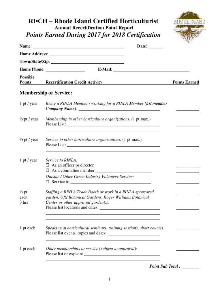 Fillable Online Annual Recertification Point Report Fax Email Print ...