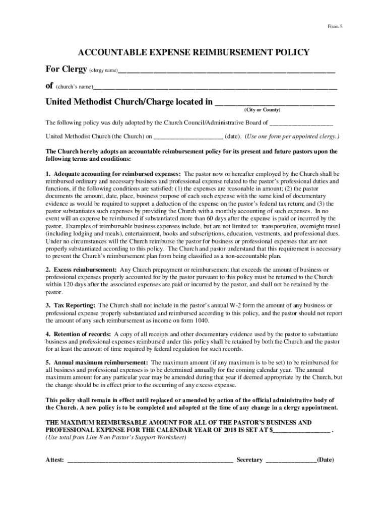 Fillable Online ACCOUNTABLE EXPENSE REIMBURSEMENT POLICY ... - Free ...