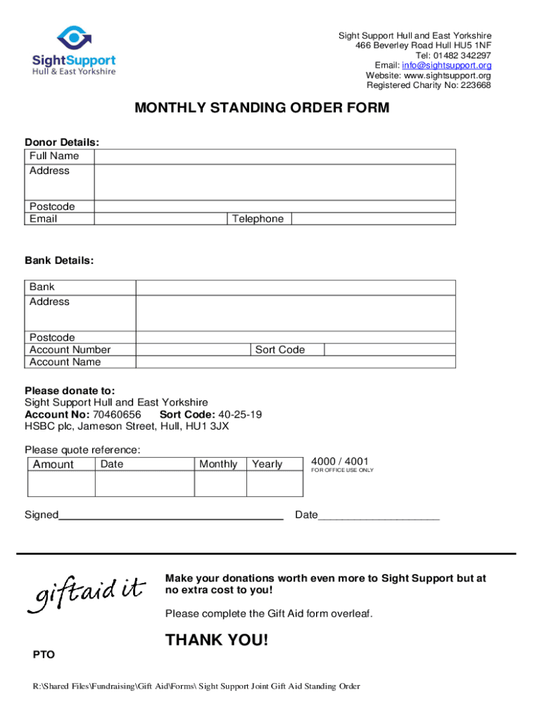 Fillable Online MONTHLY STANDING ORDER FORM Fax Email Print - pdfFiller