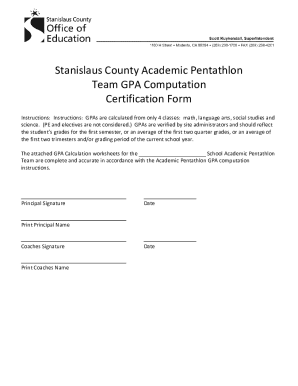 Fillable Online GPA Certification Form.doc Fax Email Print - pdfFiller