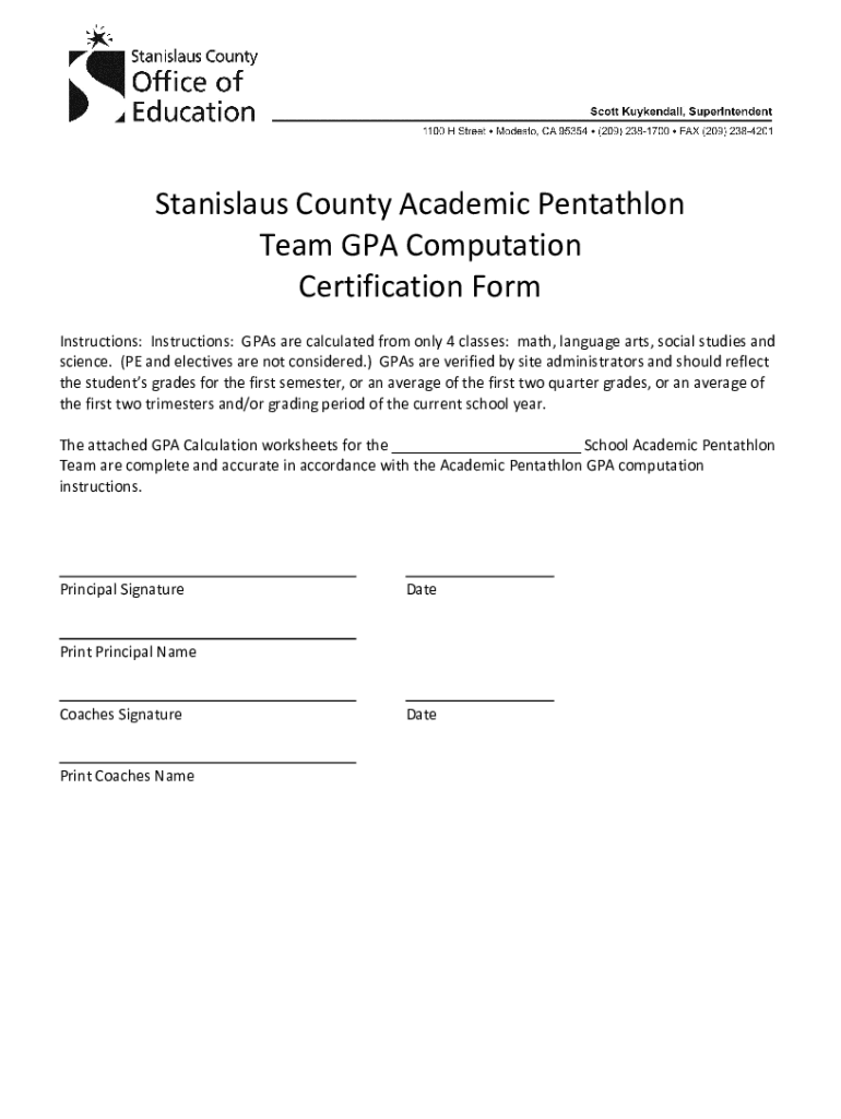 Fillable Online GPA Certification Form.doc Fax Email Print - pdfFiller