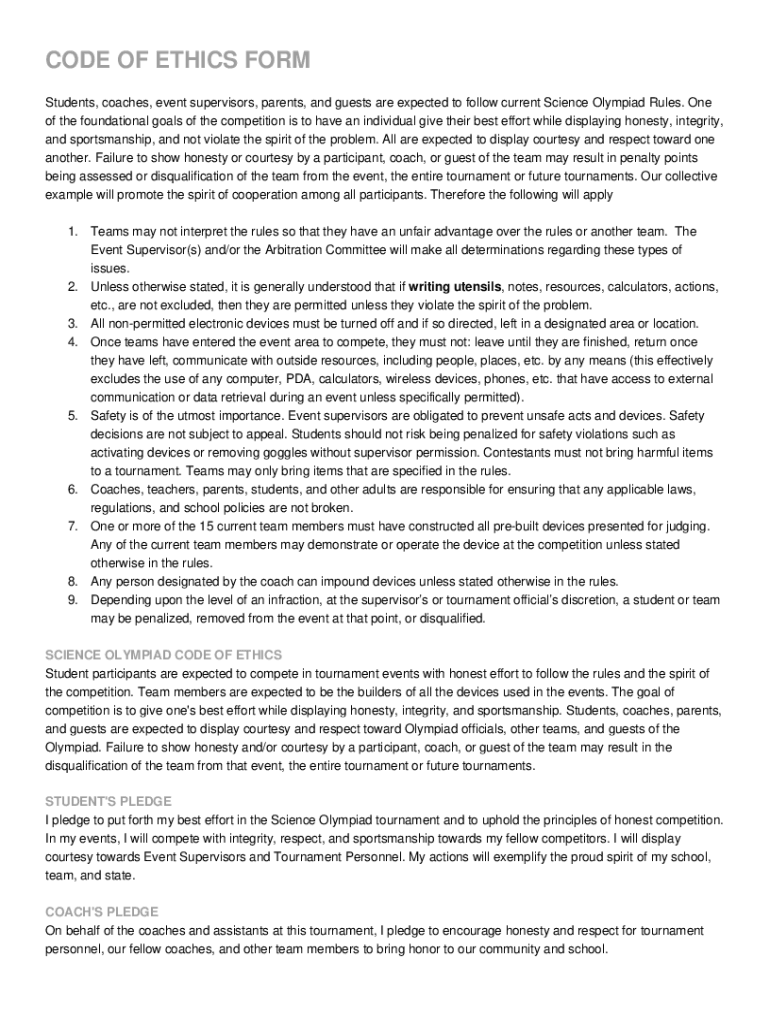 Fillable Online Code of Ethics Form - stancoe.org Fax Email Print ...