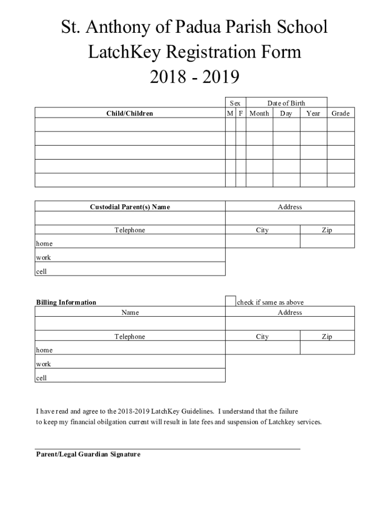 Fillable Online St. Anthony of Padua Parish School LatchKey ...