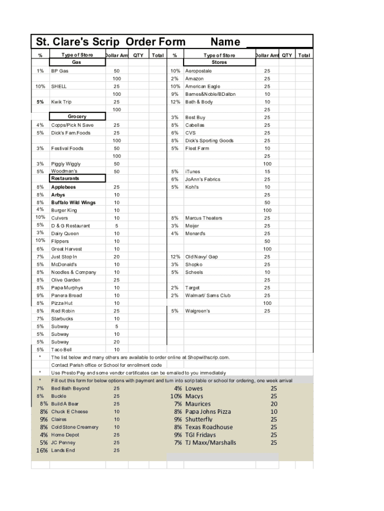 Fillable Online scrip order form 2 Fax Email Print - pdfFiller