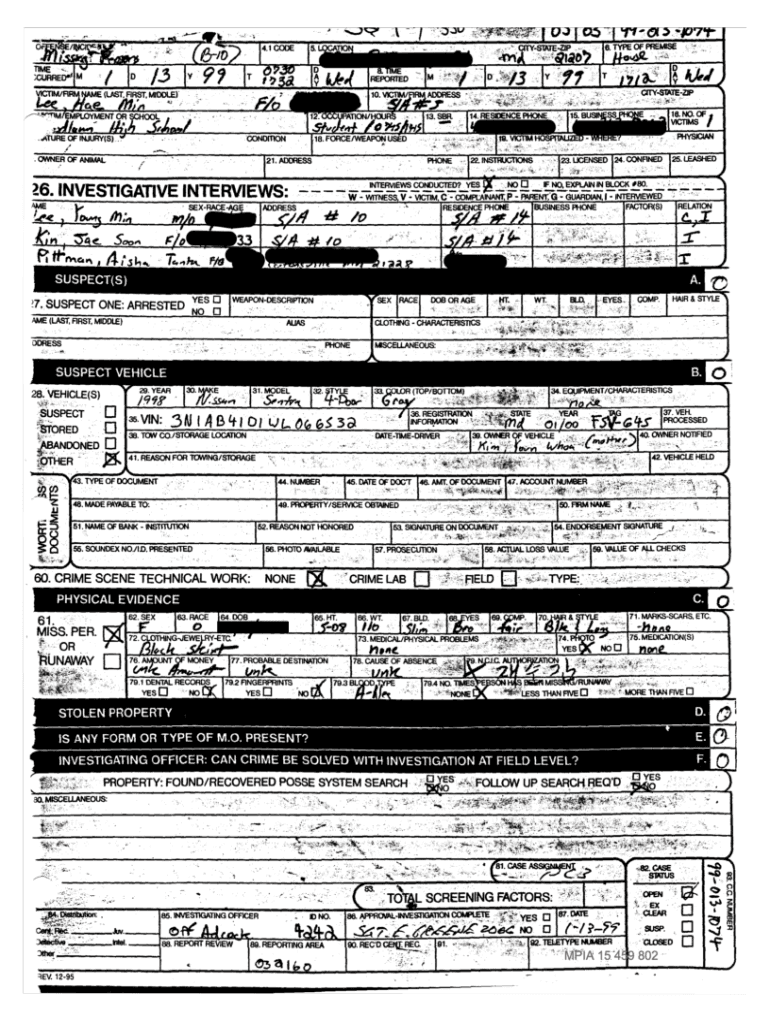 Fillable Online Police File Missing Persons Form Adcock County PD ...