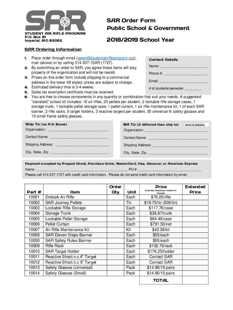 Fillable Online Student Air Rifle Program - SAR Home Page Fax Email ...