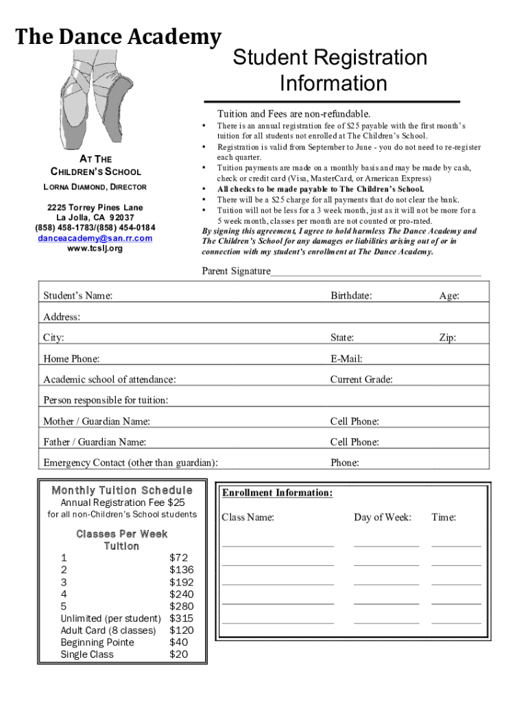 Fillable Online The Dance AcademyRegistration Form Fax Email Print ...
