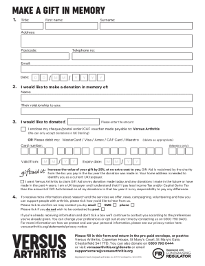 Fillable Online Make a gift in memory. Versus Arthritis - Make a gift ...