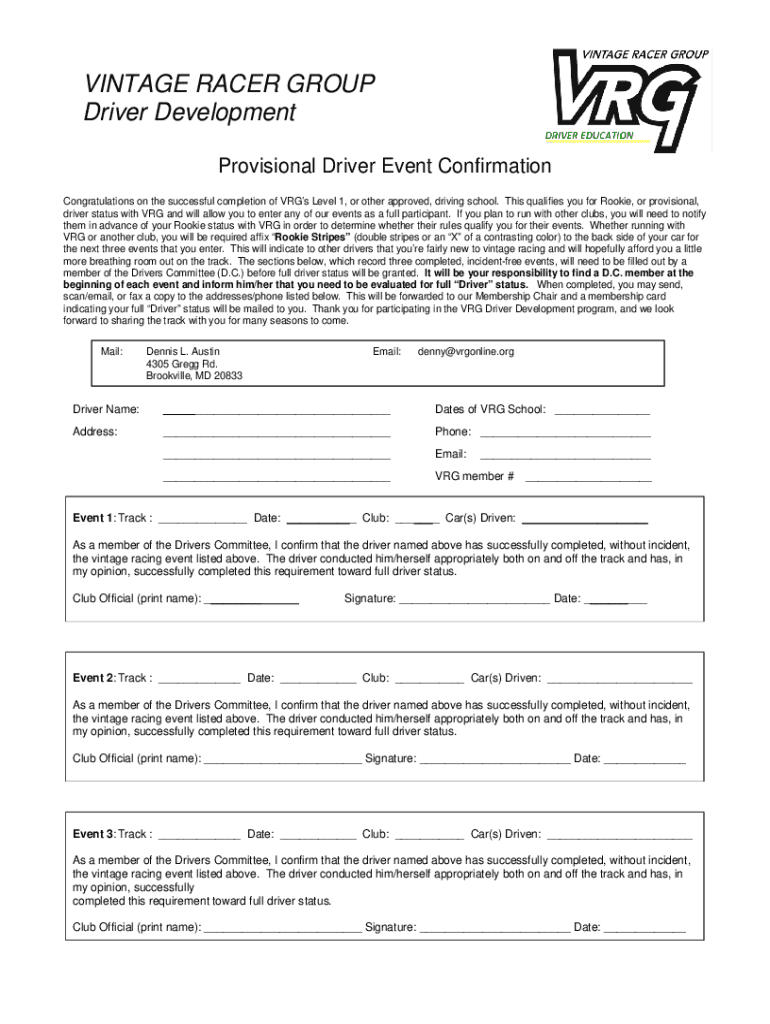 Fillable Online Vintage Drivers Club of America - Vintage Sports Car ...