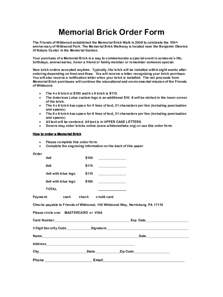 Fillable Online Memorial Brick Campaign - National POW/MIA Memorial & Museum Fax Email Print ...