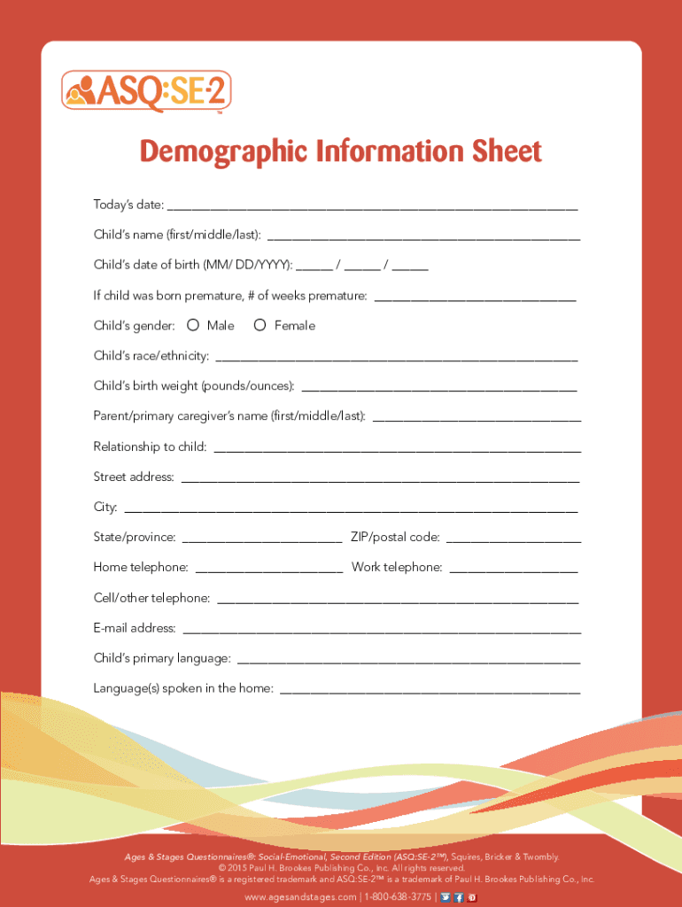 Fillable Online Fillable Online ASQ-3 Demographic Information Sheet Fax ...