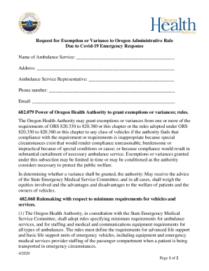 Fillable Online OHA 2752 Request for Exemption or Variance to Oregon ...