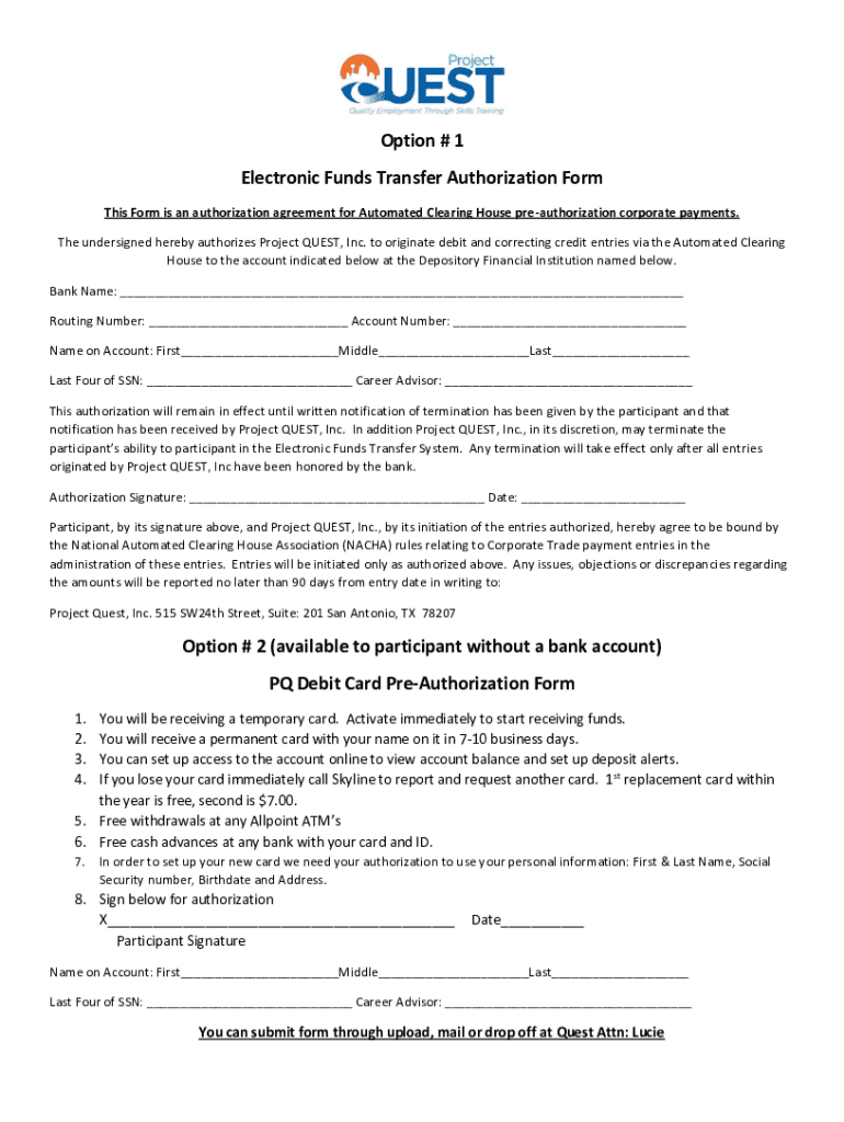 Fillable Online Electronic funds transfer authorization form in Word ...