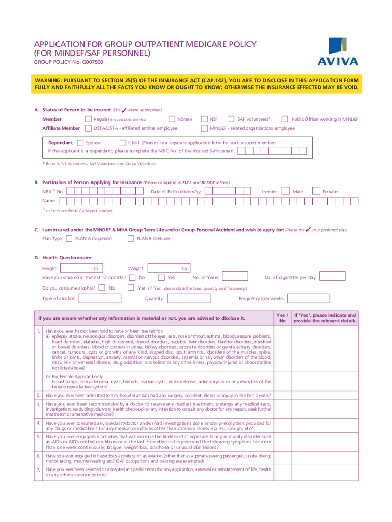 Fillable Online Application Form for Group Outpatient Medicare Policy ...
