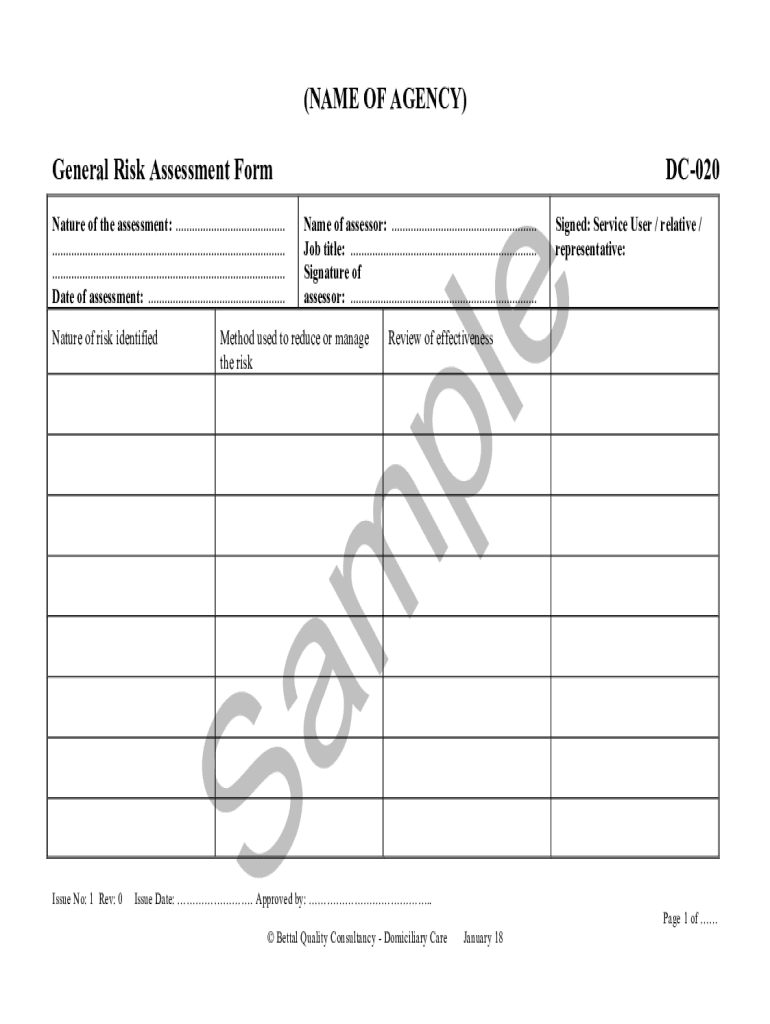 Fillable Online DC-020 General Risk Assessment Form.doc Fax Email Print ...