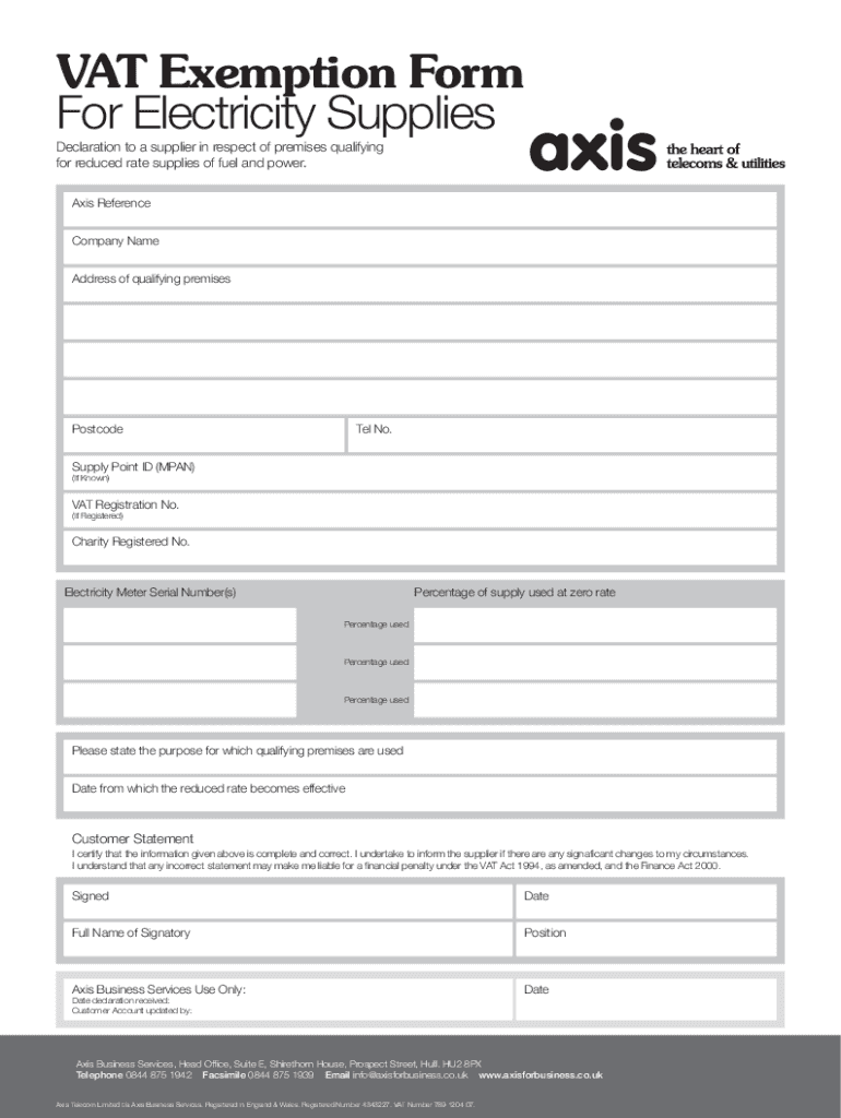 Fillable Online VAT declaration form - Gas and electricity supplier Fax ...