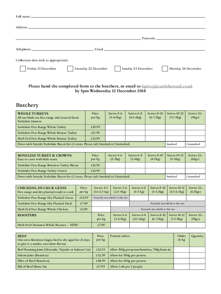 Fillable Online Christmas Order Form - Middle Farm Fax Email Print ...