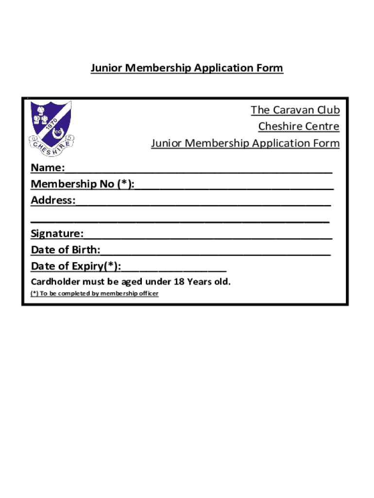 Fillable Online Junior Membership Application Form - Cheshire Centre ...