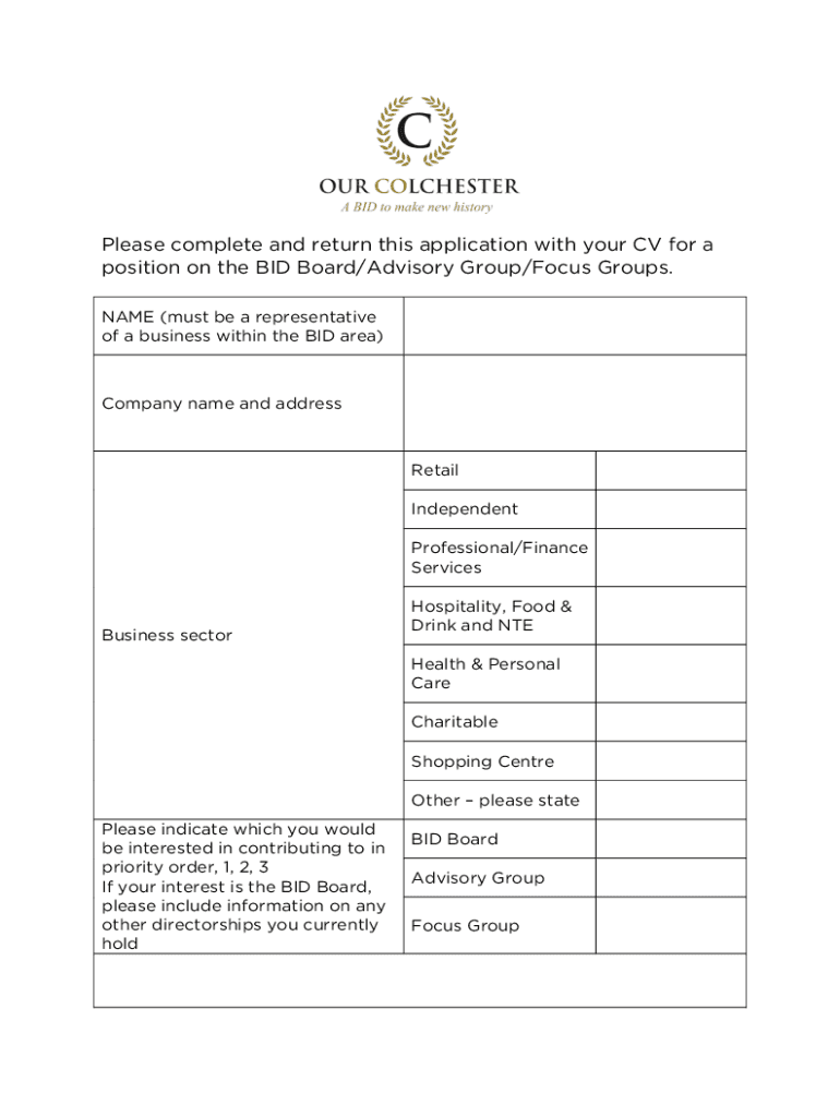 Fillable Online Our Colchester directors application form.docx Fax ...