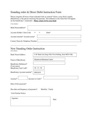 Fillable Online Standing order & Direct Debit Instruction Form Fax ...