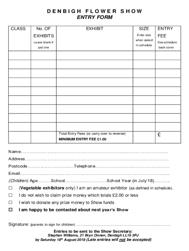 Fillable Online Denbigh Flower Show 'night out ' entry sparks up a ...