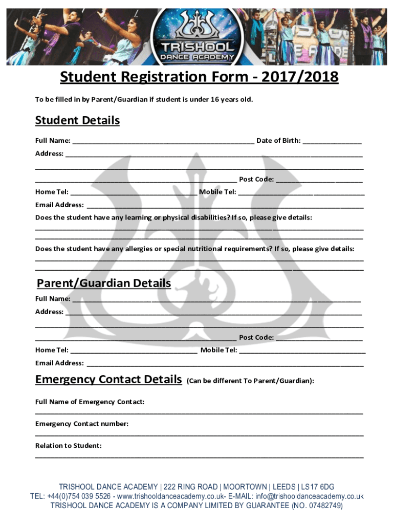 Fillable Online Student Registration Form - 2017/2018 Fax Email Print - pdfFiller