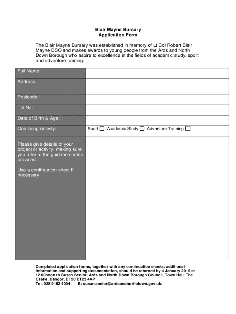 Fillable Online Blair Mayne Bursary Application Form The Blair Mayne ... Fax Email Print - pdfFiller