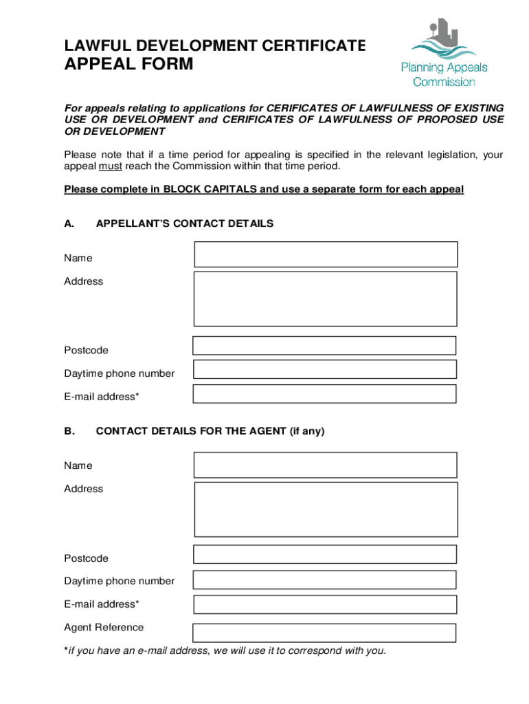 Fillable Online LAWFUL DEVELOPMENT CERTIFICATE APPEAL FORM Fax Email ...
