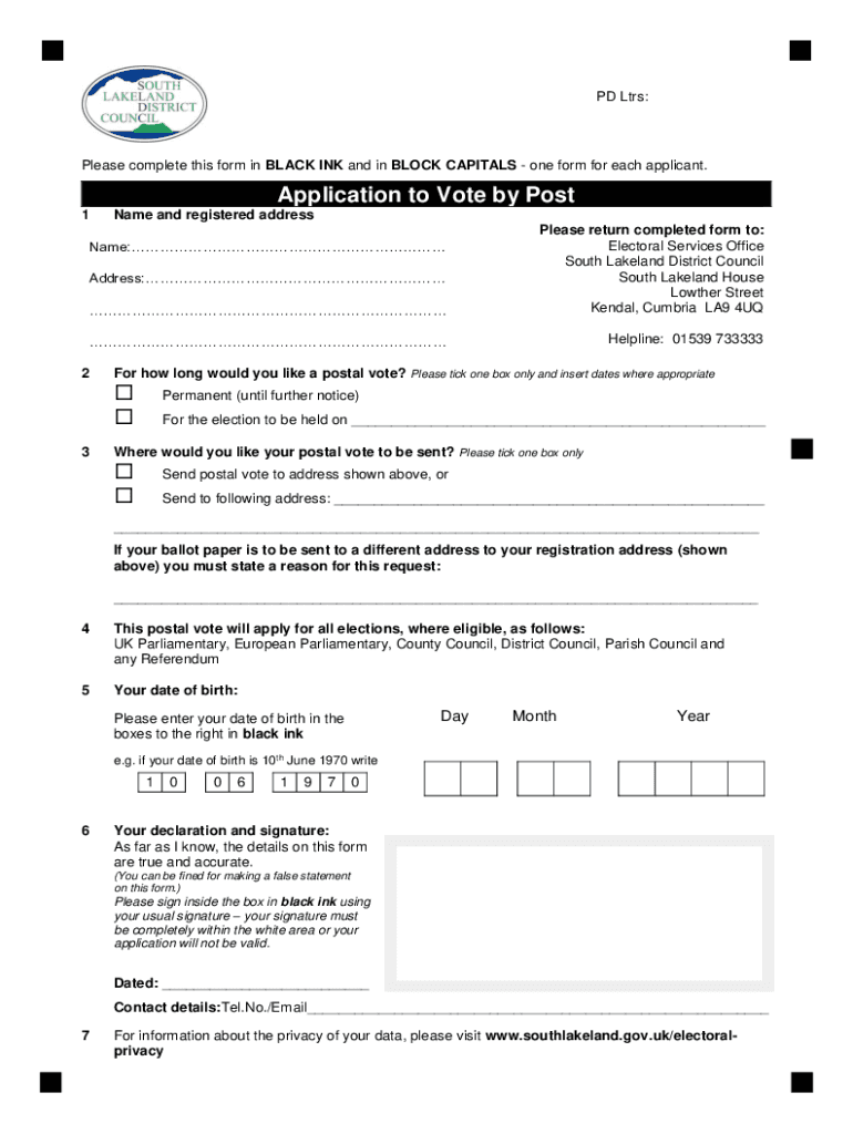 Fillable Online BLACK INK BLOCK CAPITALS Application to Vote ...