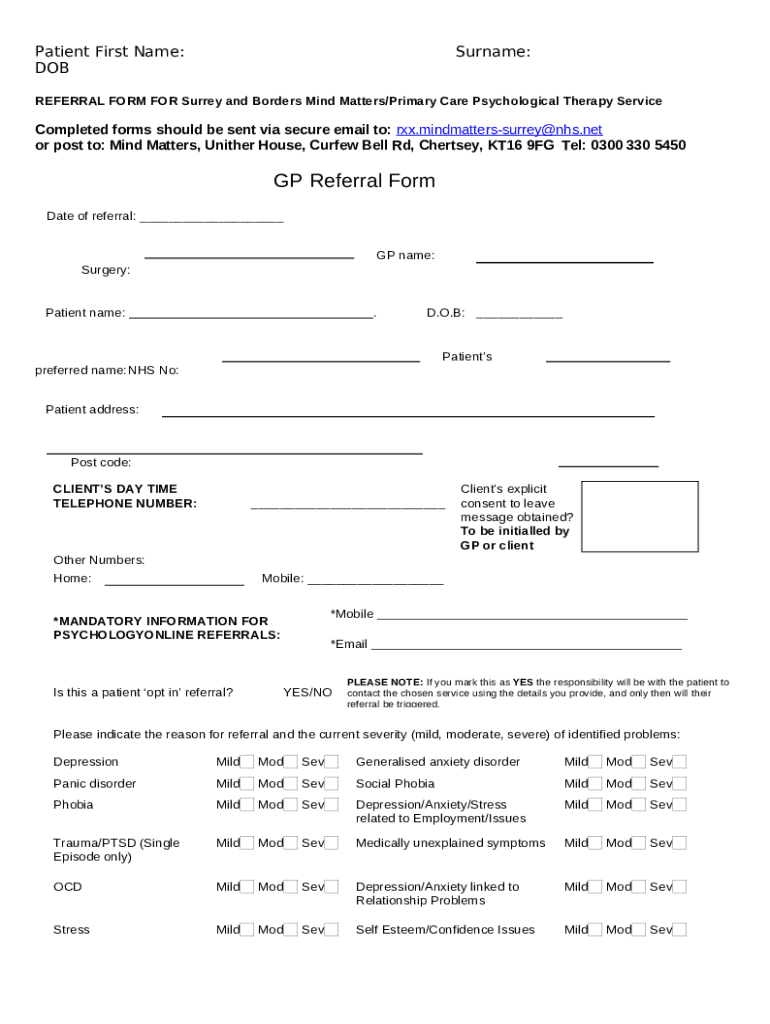 PTP HAVERING REFERRAL Doc Template | pdfFiller