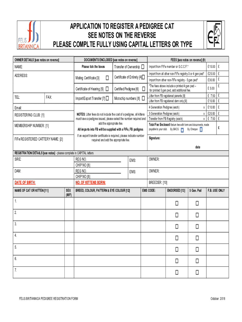 Fillable Online Pedigree Cat Registration Form (Word) - StudyLib Fax ...