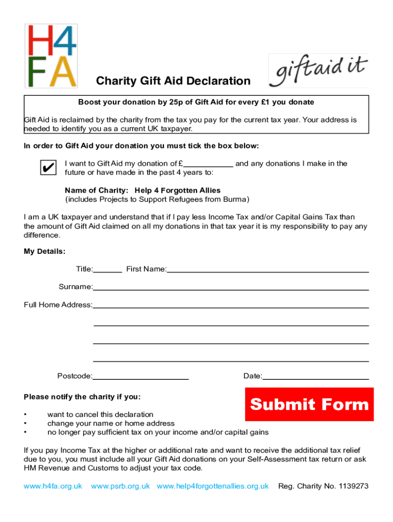 Fillable Online 10+ Charity Gift Aid form Templates in PDF DOC Free ...