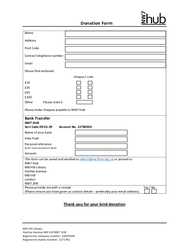 Fillable Online NW7 Hub Donation Form Fax Email Print - pdfFiller