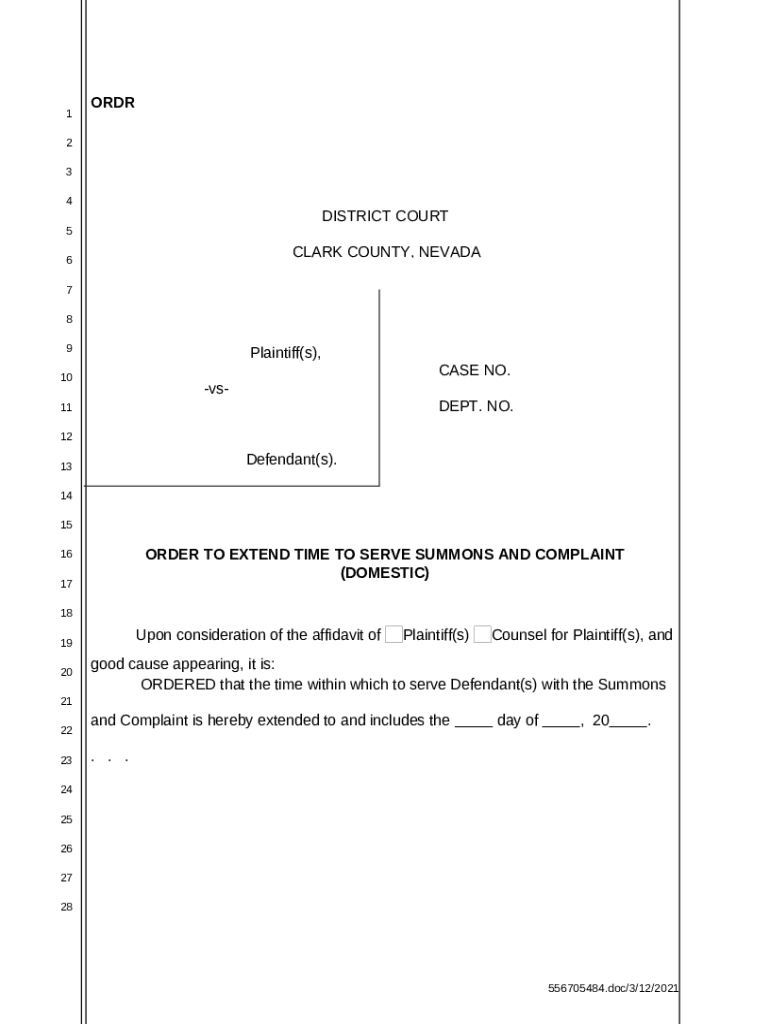 Affidavit In Support Of Order Extending Time To Serve Summons ... Doc Template | pdfFiller