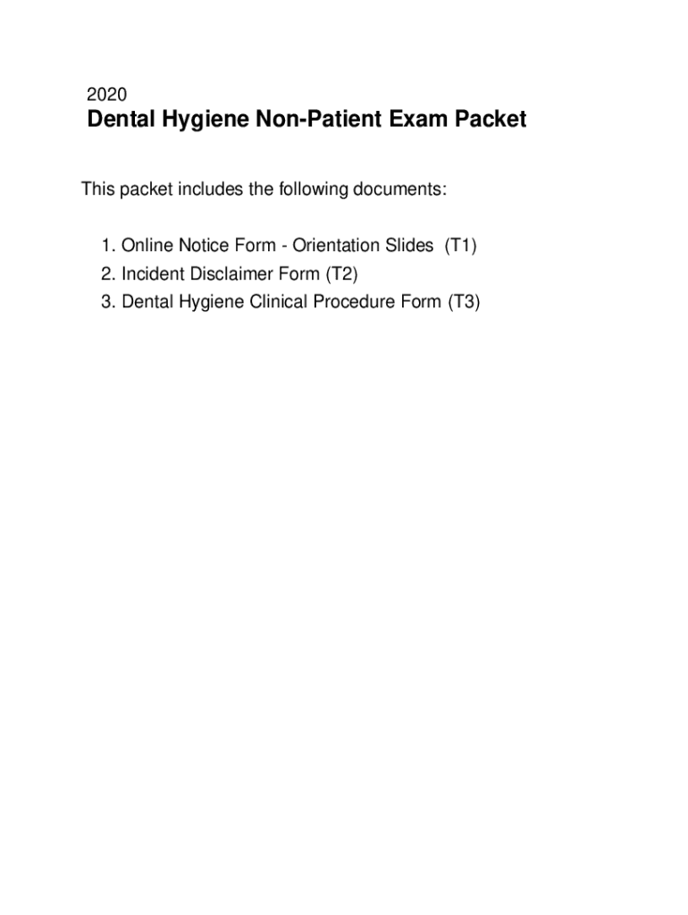 Fillable Online 2020 Dental Hygiene Non-Patient Exam Packet - srta.org ...