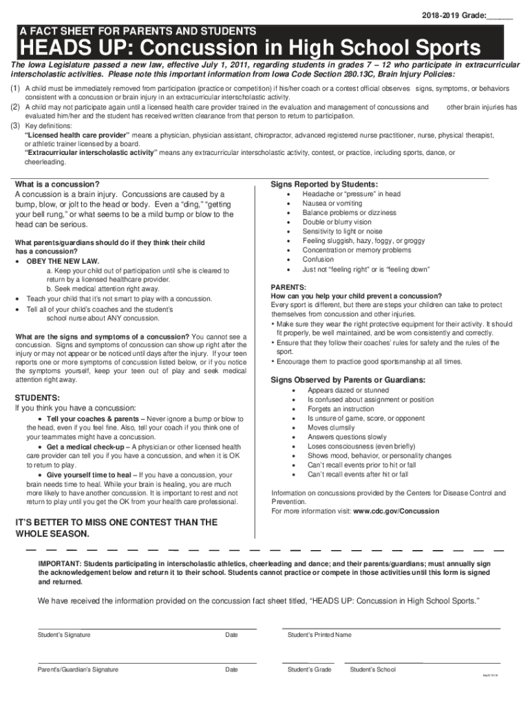Fillable Online Riceville Concussion Form. Concussion in High School ...