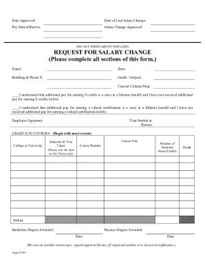 Fillable Online Request FORM Salary Change August 2016 (1) Fax Email ...
