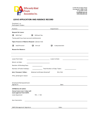 Fillable Online DAPA LEAVE APPLICATION Form Fax Email Print - pdfFiller