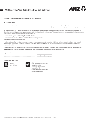 Fillable Online ANZ EVERYDAY VISA DEBIT PRODUCT DISCLOSURE STATEMENTANZ ...