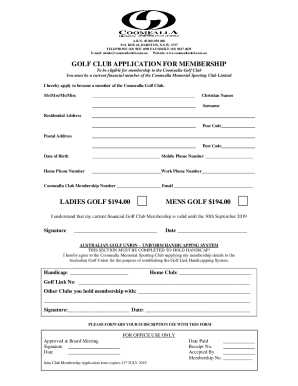 Fillable Online GOLF CLUB APPLICATION FOR MEMBERSHIP Fax Email Print ...