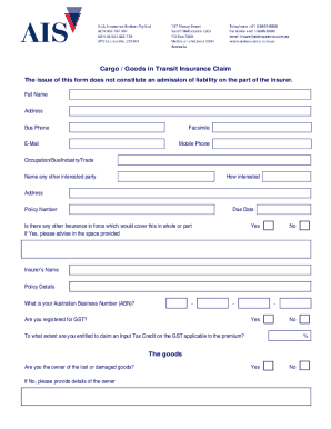 Fillable Online MARINE CARGO CLAIM FORM - National Transport Insurance ...